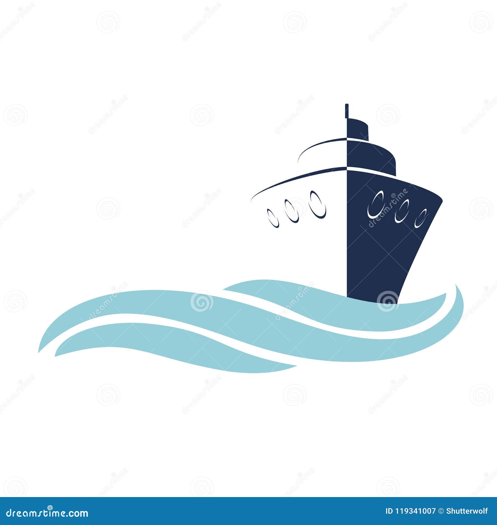 Stilisiertes Schiff, Schiff Mit Wellen-Symbol Vektor Abbildung ...