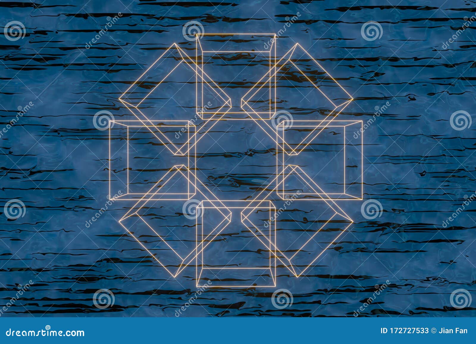 Still Lake with Geometric Figures,abstract Lines,3d Rendering Stock ...