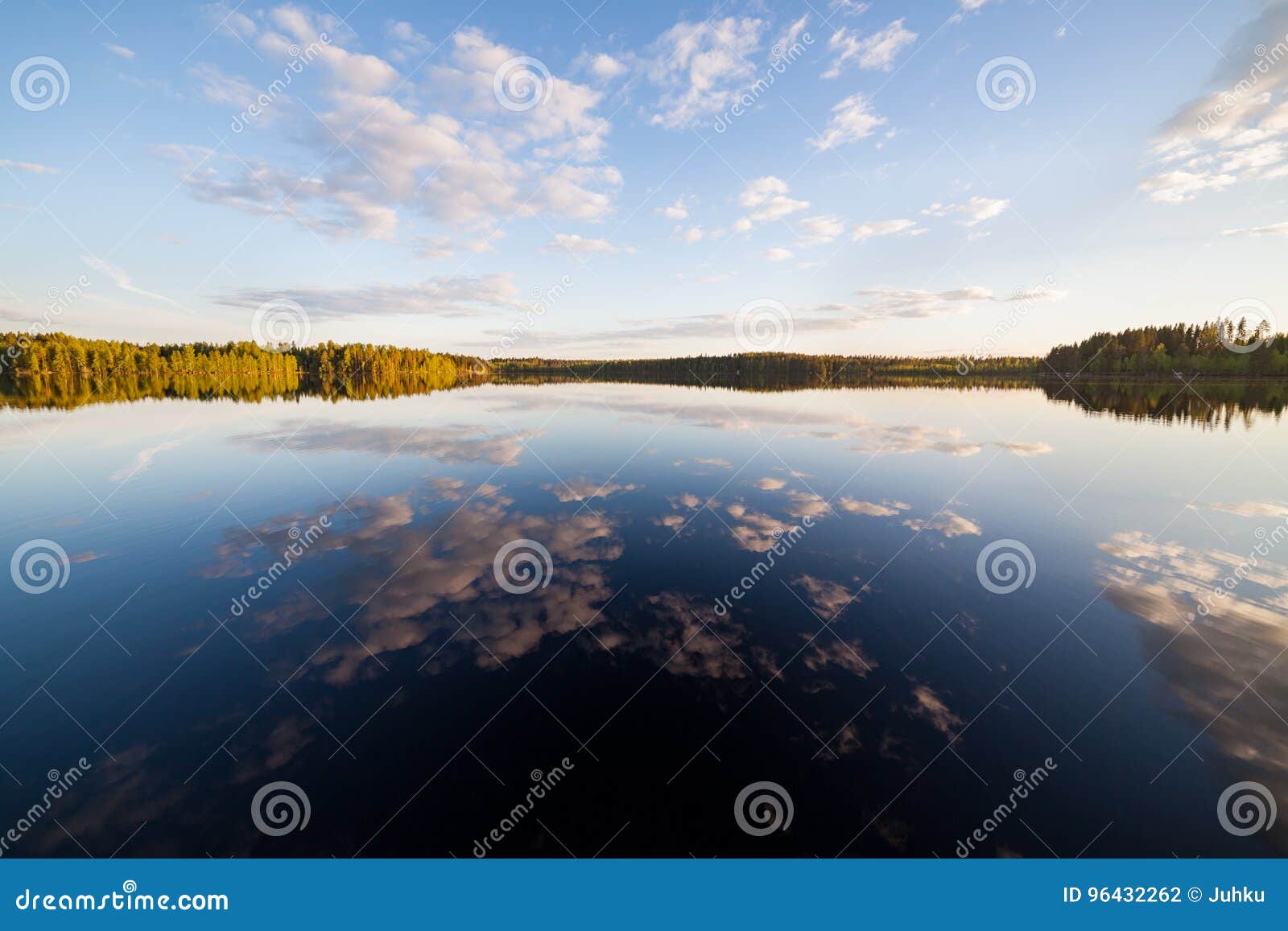 Still Lake Perfect Reflection of Sky and Clouds Stock Photo - Image of ...