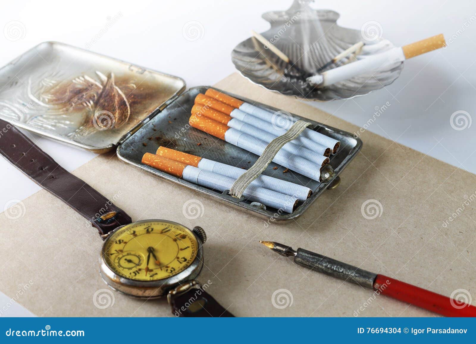 Still Life with an Ancient Cigarette Case Stock Photo - Image of style ...