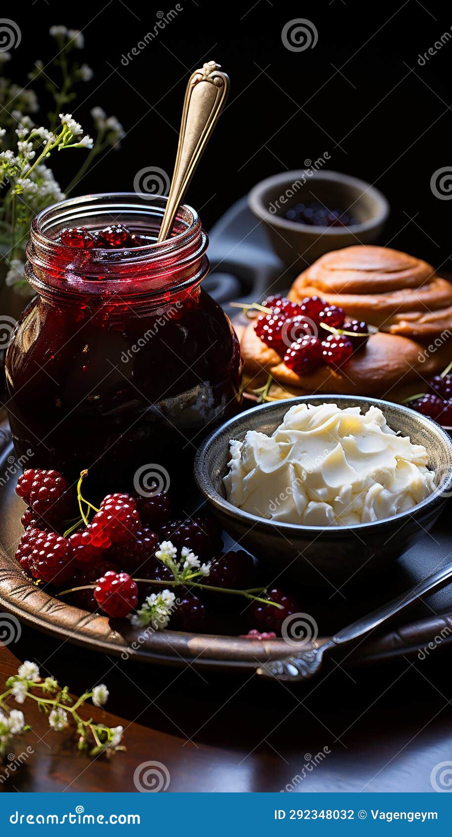Still Life with Appetising Berry Jam in Rustic Style Stock Illustration ...