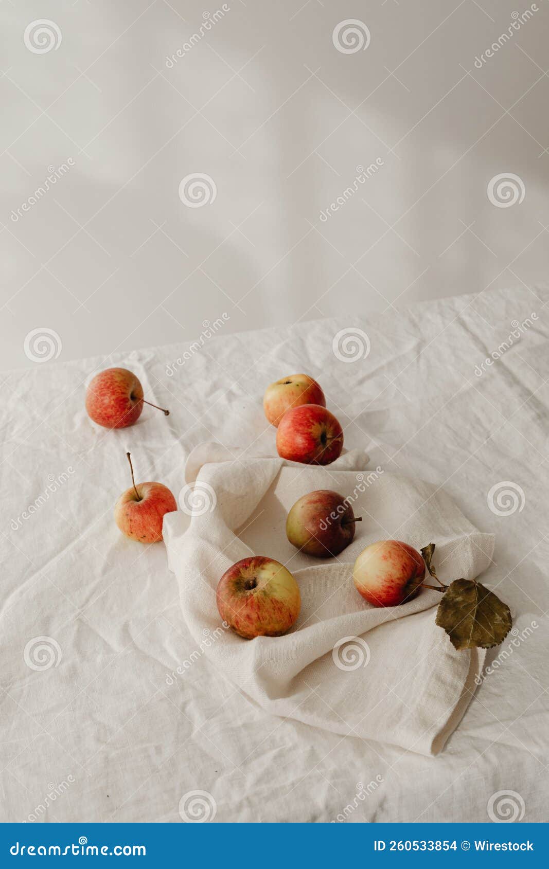 Still Life of Apples on a White Cloth Stock Photo - Image of harvest ...