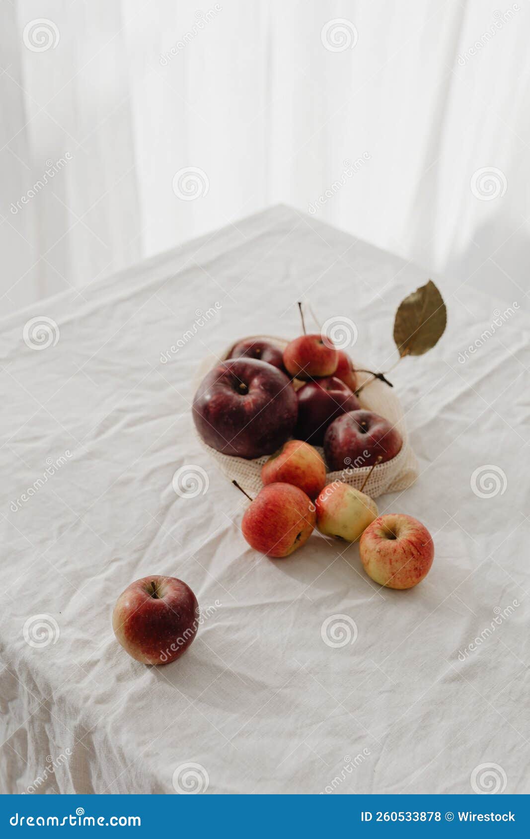 Still Life of Apples on a White Cloth Stock Photo - Image of cloth ...