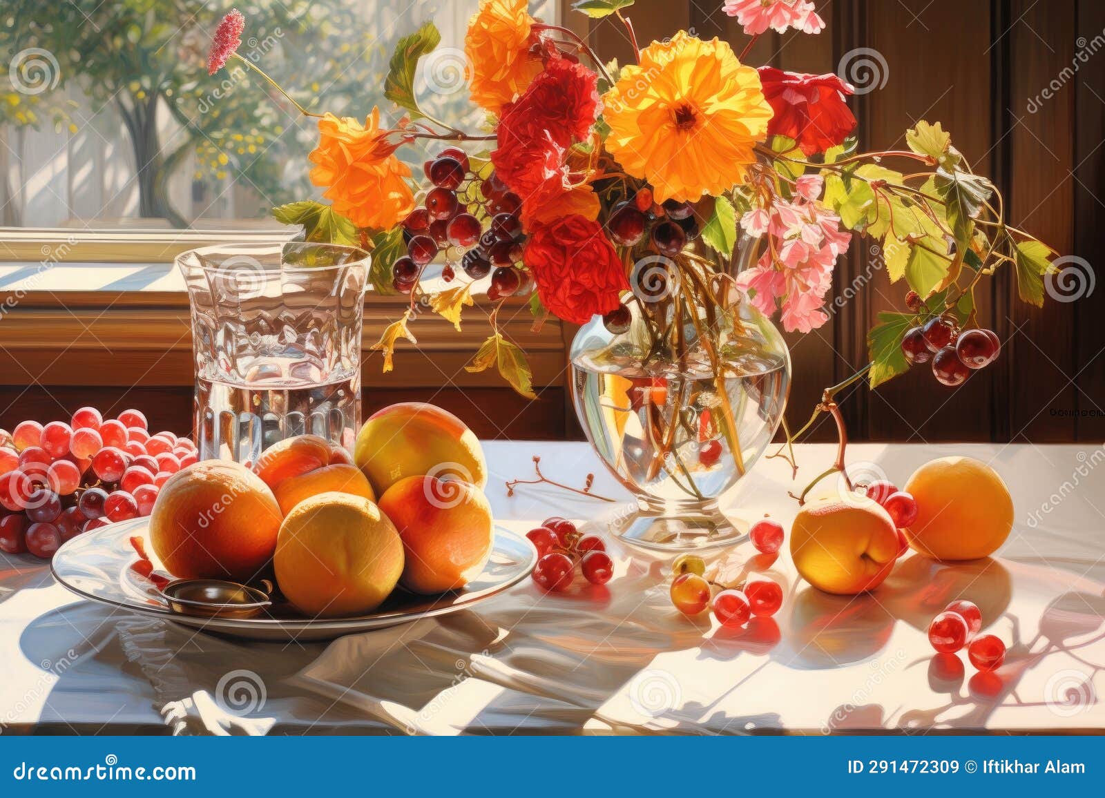 Still Life with Apricots and Berries on a Table in Sunlight, AI ...