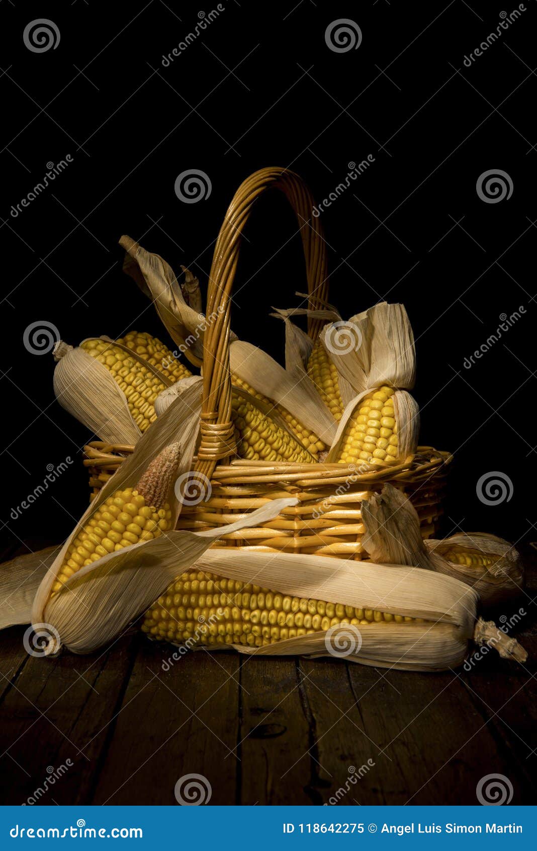 Still Life about a Basket with Corn Stock Image - Image of retro, farm ...