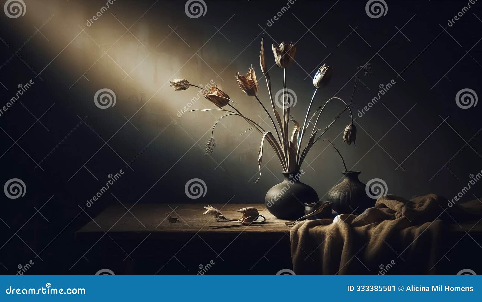 Still Life with Beautiful Dried Bunch of Tulips with Dramatic Light ...
