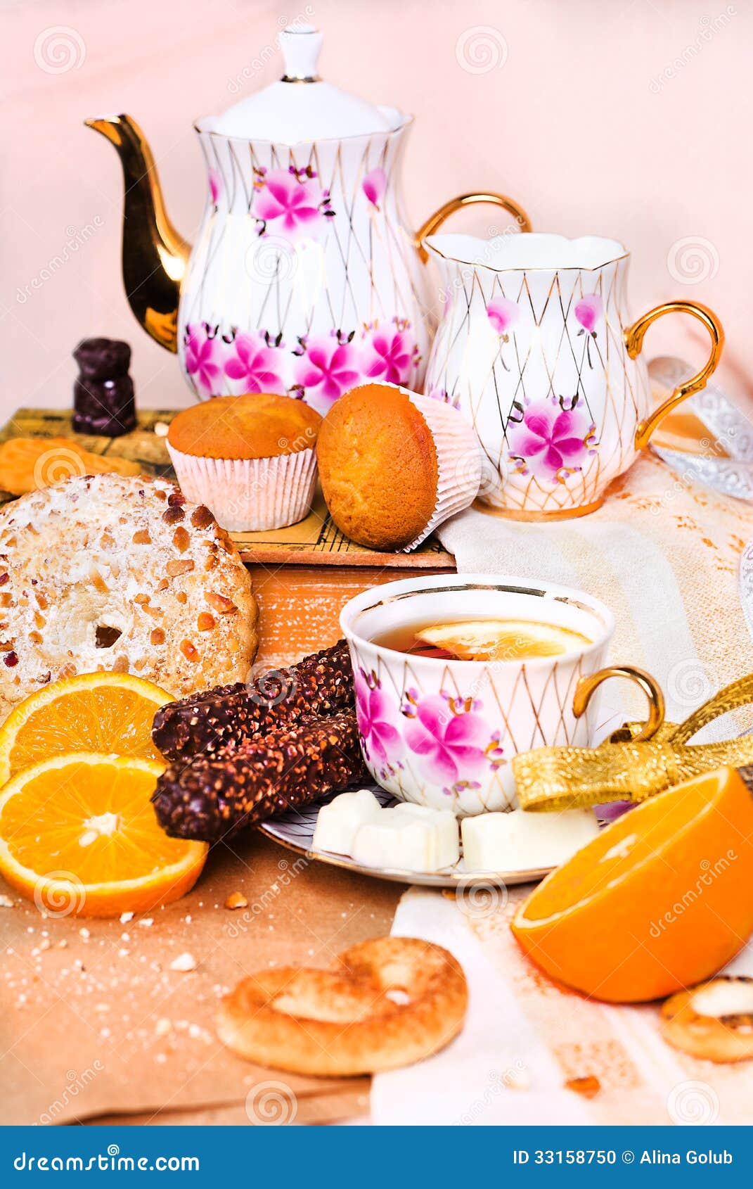 Still Life of Biscuits, Sweets, Chocolates and Tea Stock Photo - Image ...