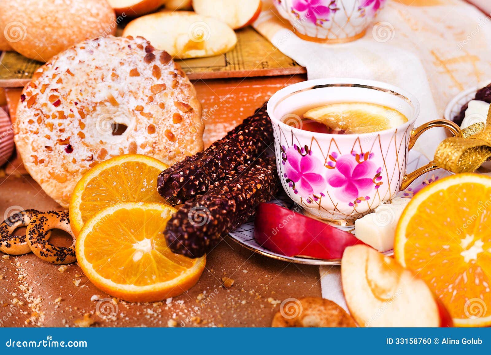 Still Life of Biscuits, Sweets, Chocolates and Tea Stock Photo - Image ...