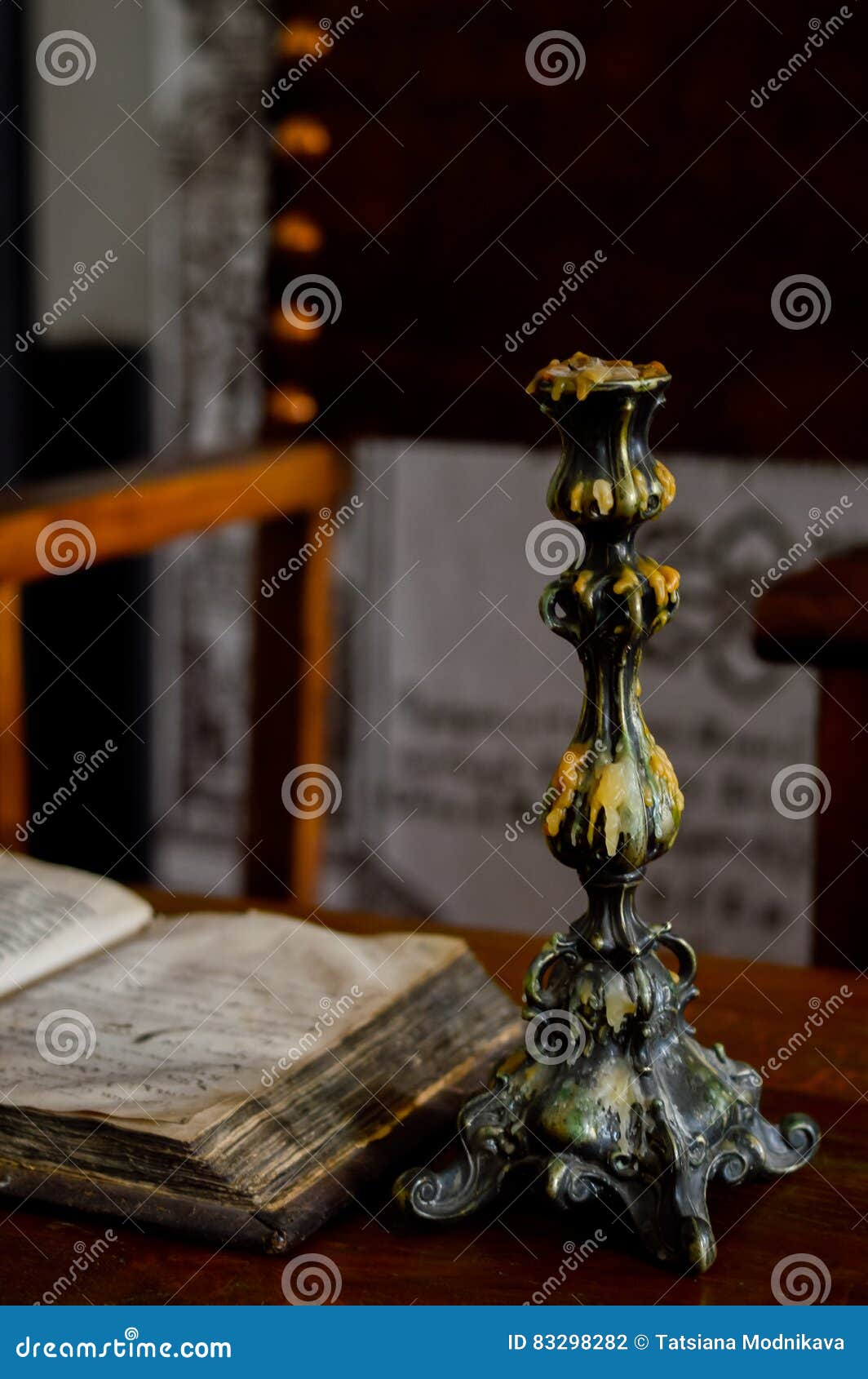Still Life with Book and Candlestick. Stock Photo - Image of ...