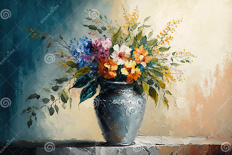 Still Life Bouquet of Colorful Flowers in a Vase. Impressionist Vintage ... Still Life Bouquet of Colorful Flowers in a Vase. Impressionist Vintage ...