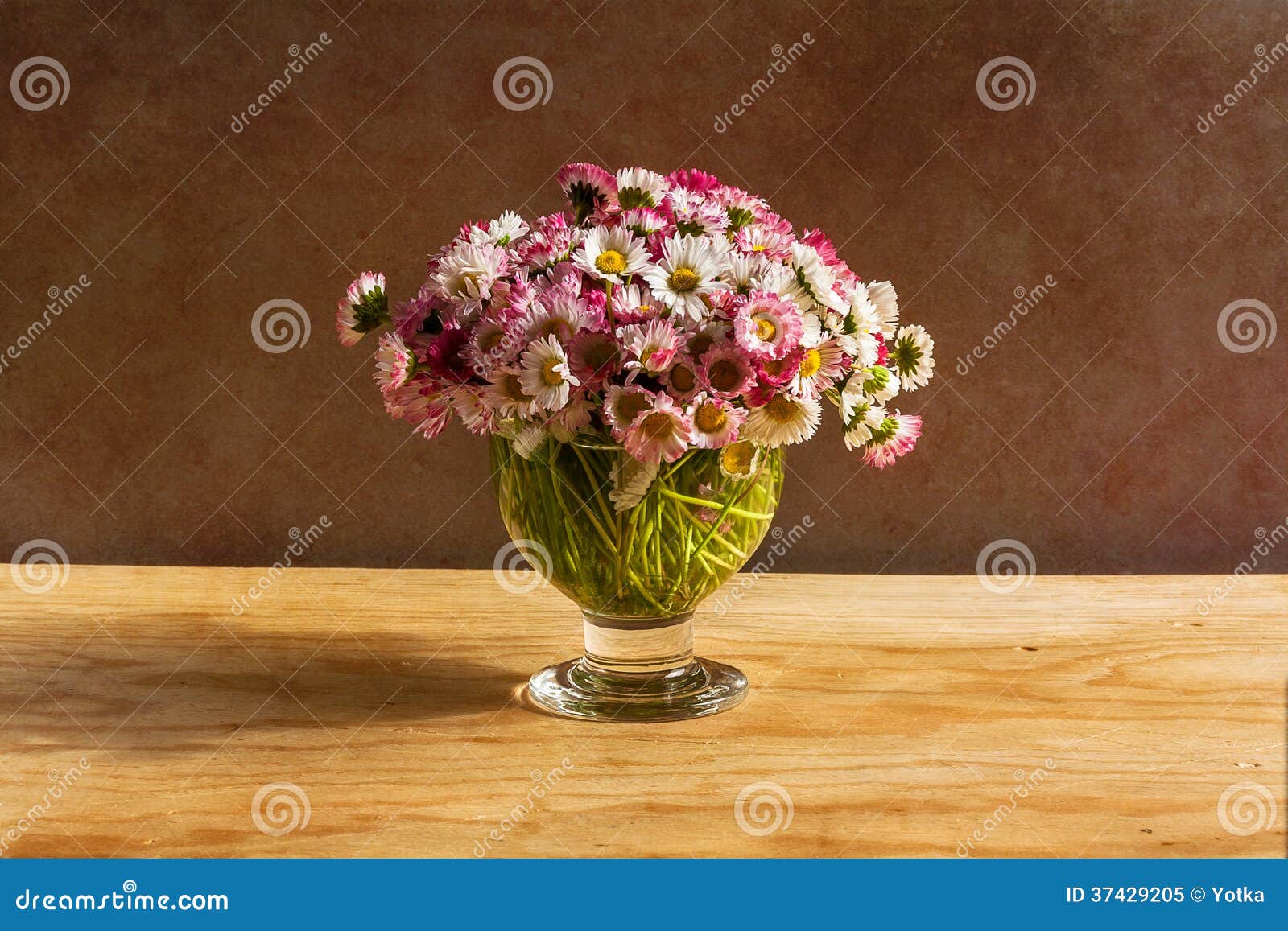 Still Life Bouquet Daisies Wooden Table Stock Image - Image of full ...