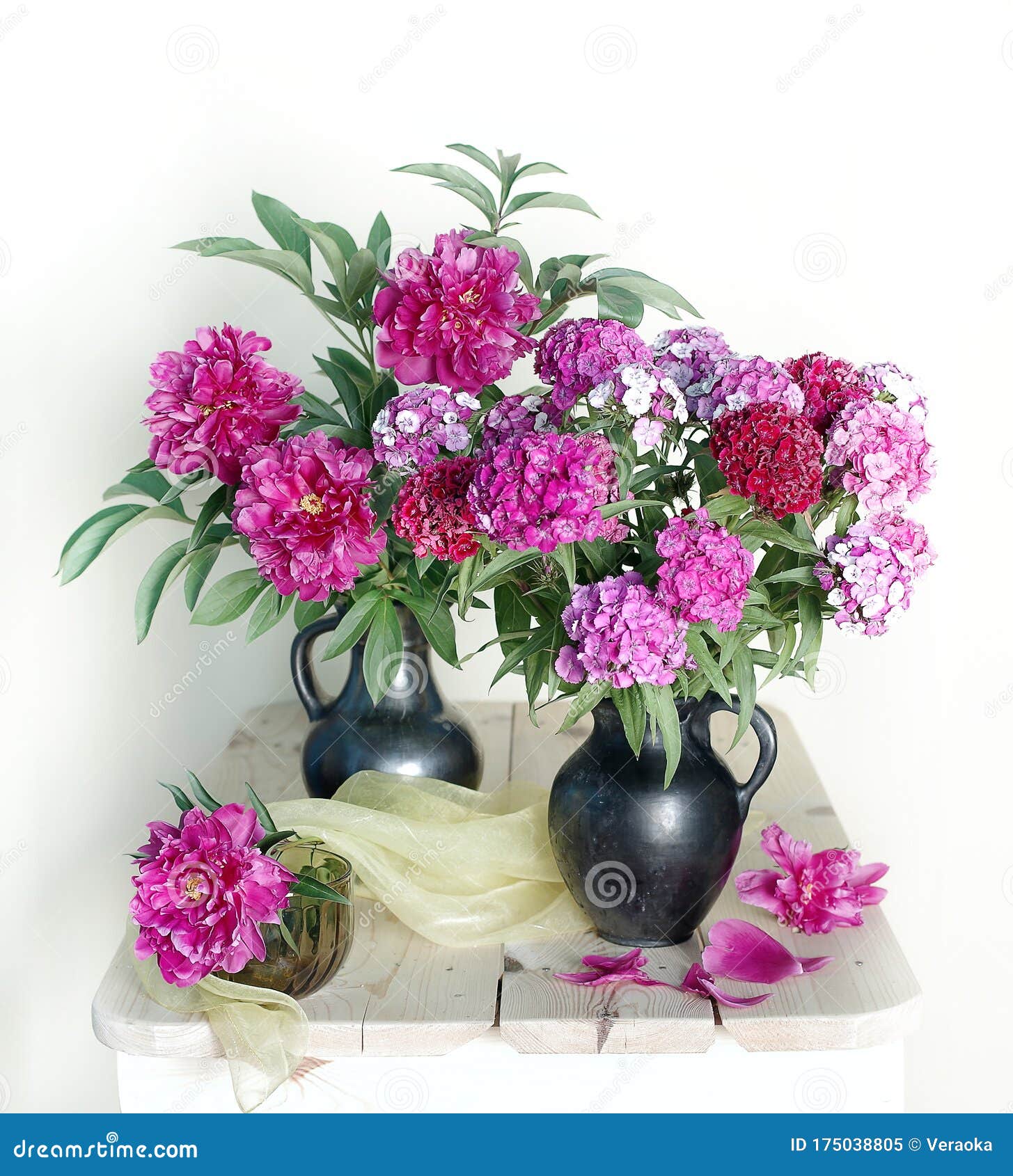 Still Life with a Bouquet of Red Carnations in a Vase on the Table ...