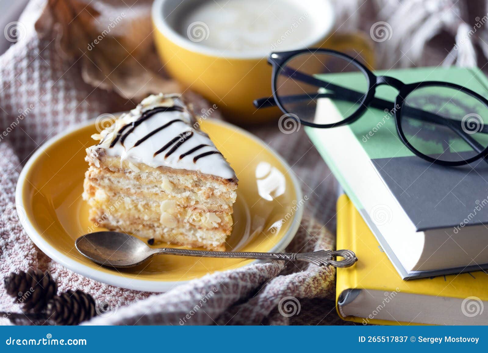 Still Life Cake and Yellow Cup with Coffee Stock Image - Image of ...