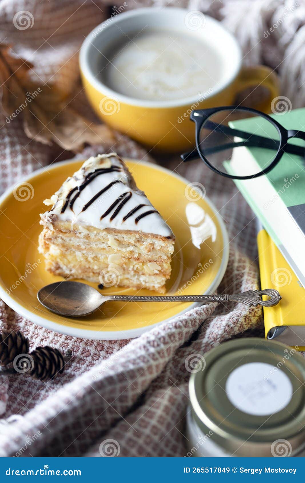 Still Life Cake and Yellow Cup with Coffee Stock Image - Image of ...