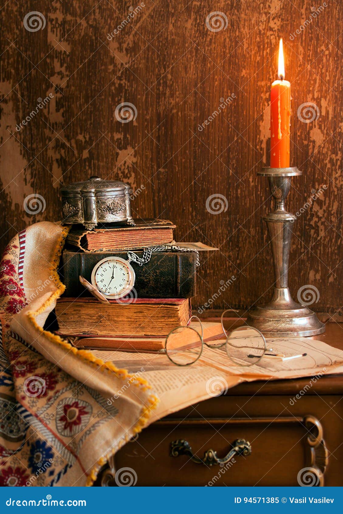 Still life with candle stock image. Image of flimsiness - 94571385
