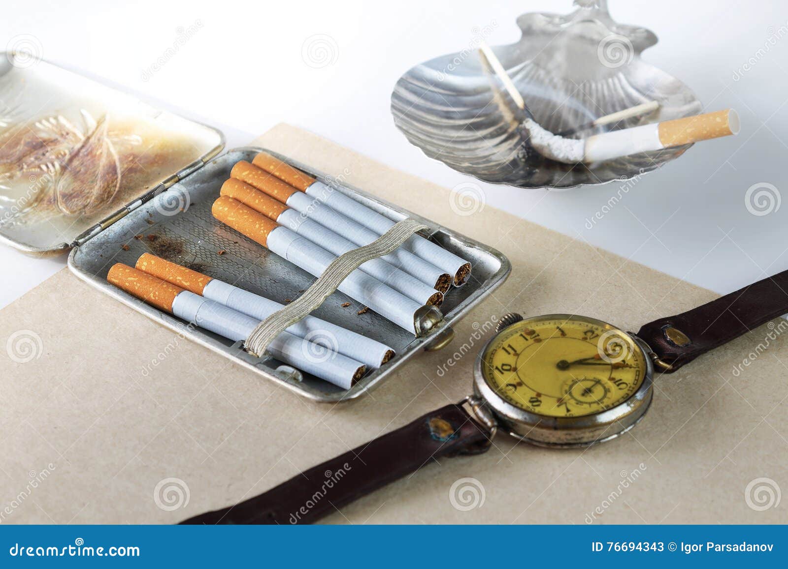 Still Life with a Cigarette Case Stock Image - Image of ashtray, silver ...