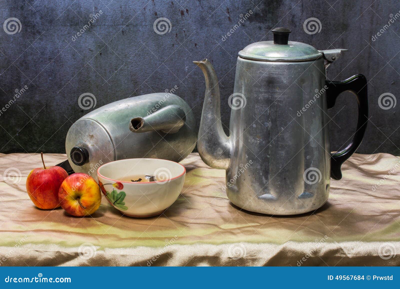 Still Life Classic Kettle with Cup and Lamp and Apple Stock Photo ...