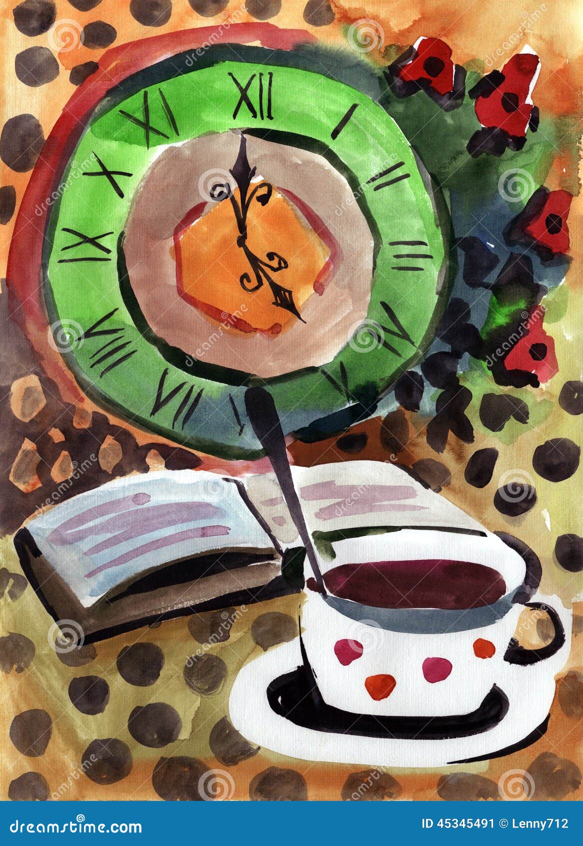 Still life with clock stock illustration. Illustration of expressionism ...