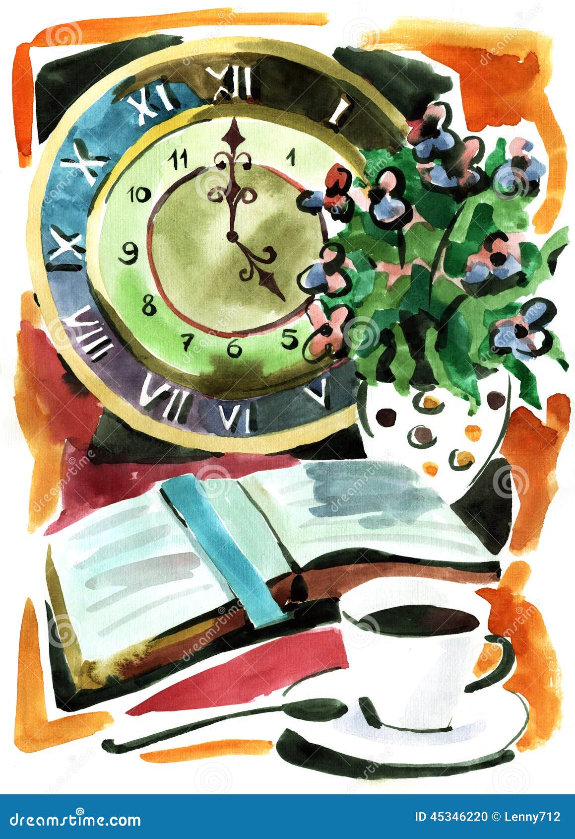 Still life with clock stock illustration. Illustration of expressionism ...