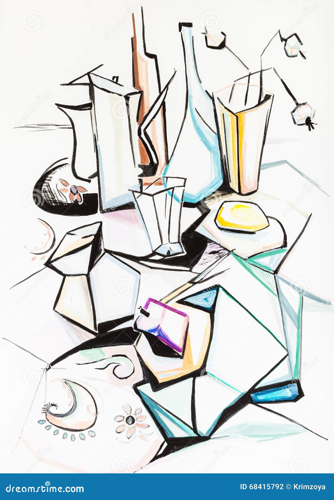 Still life on cloth stock illustration. Illustration of drawing - 68415792