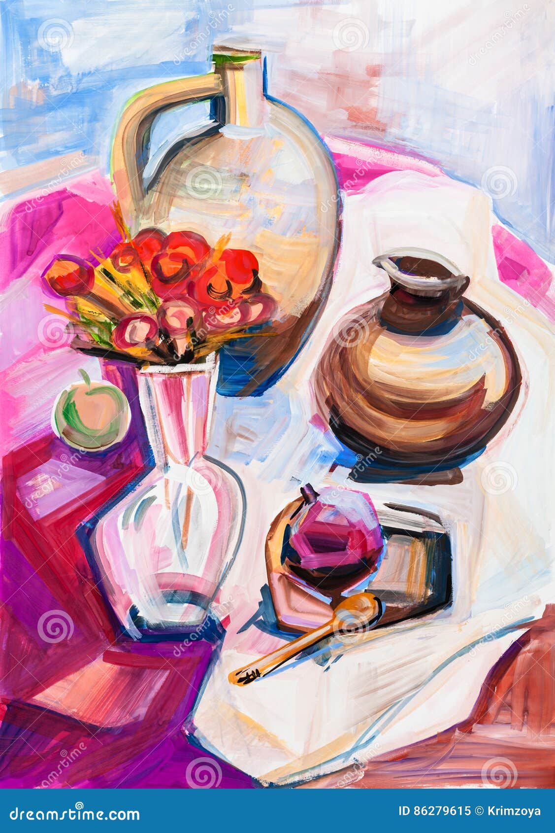 Still life on cloth stock illustration. Illustration of spoon - 86279615