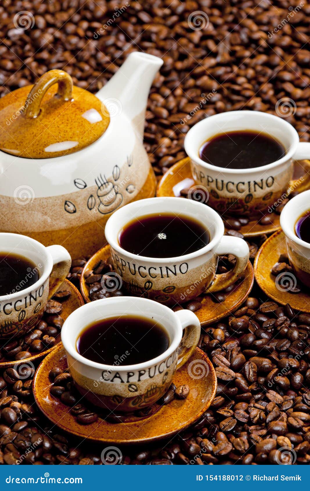 Still Life of Coffee Cups and Coffeepot Stock Photo - Image of ...