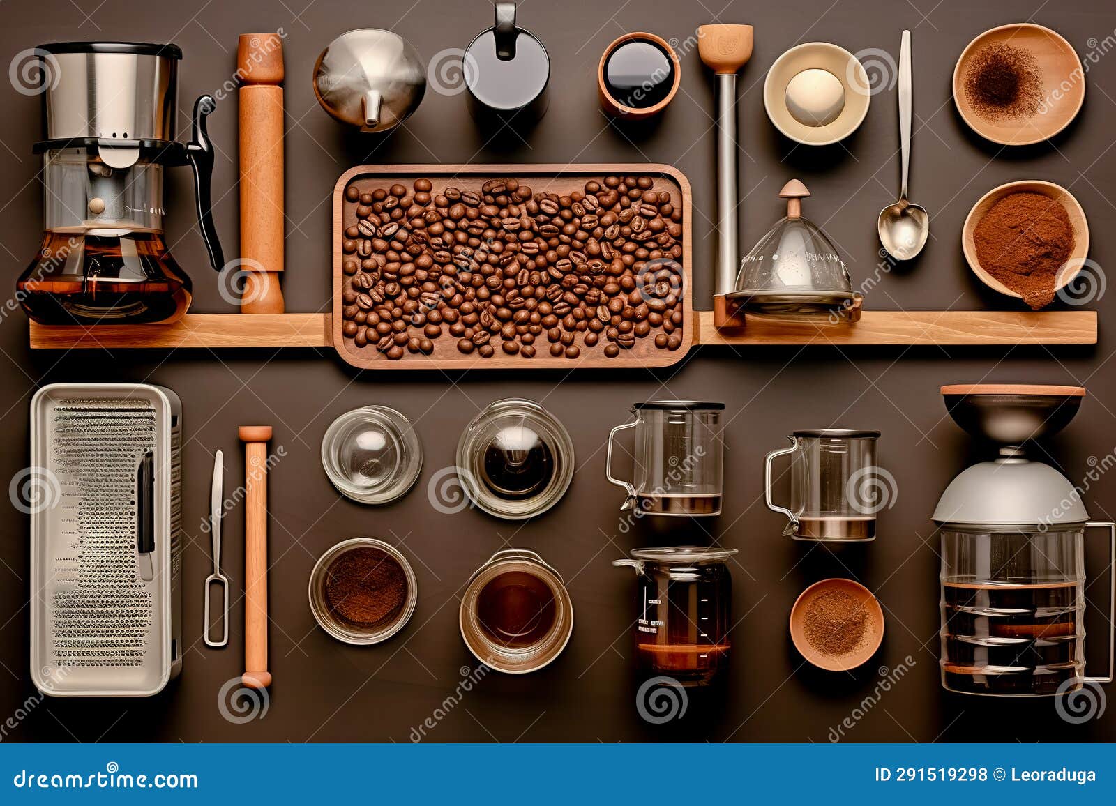 Still Life of Coffee Tools. Top-view Stock Illustration - Illustration ...