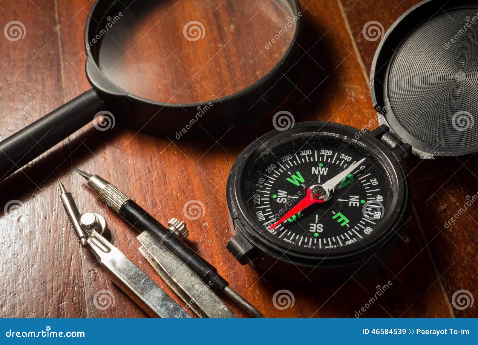 Still Life Compass with Magnifier . Stock Image - Image of guidance ...