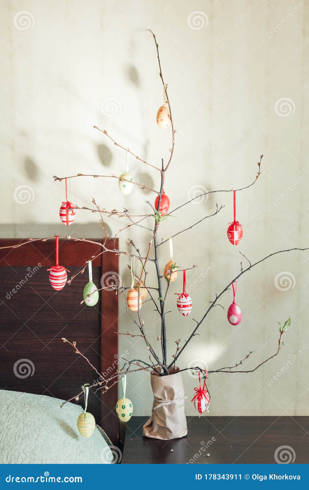 Still Life from Tree Branches Decorated with Easter Eggs Stock Image ...