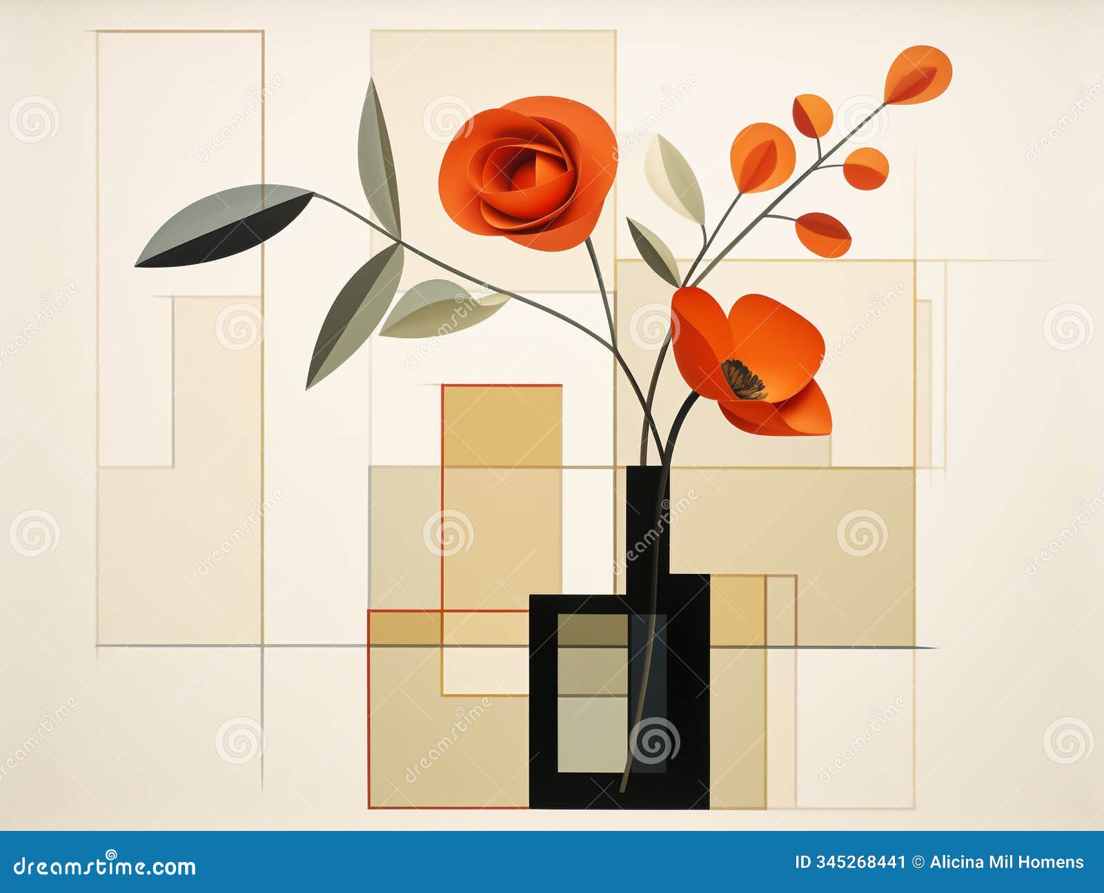 Still Life Cubism Illustration of Flowers Stock Illustration ...