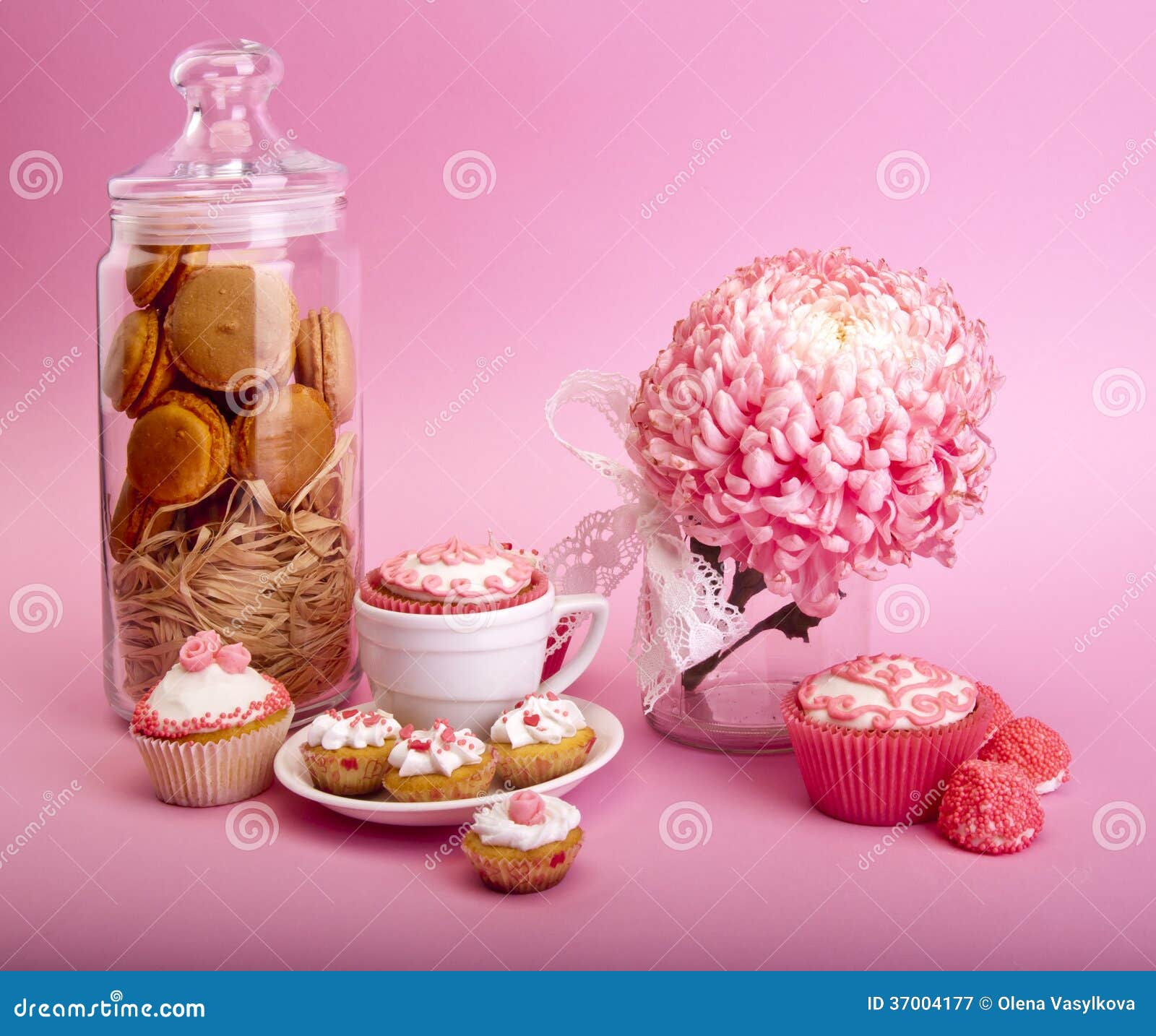 Still Life of Cupcakes with Flower Stock Image - Image of celebration ...