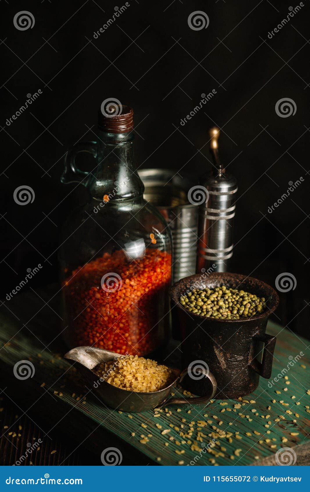 Still Life with Different Containers for Grain Stock Photo - Image of ...