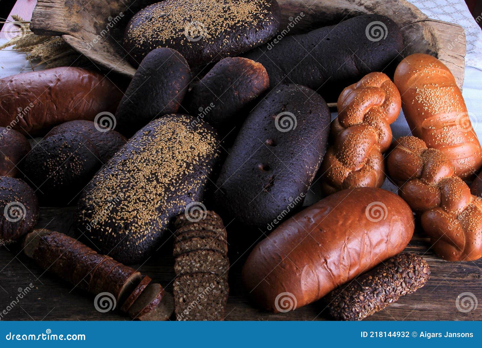 Still Life with Different Types of Bread: Black, Rye, White Bread ...