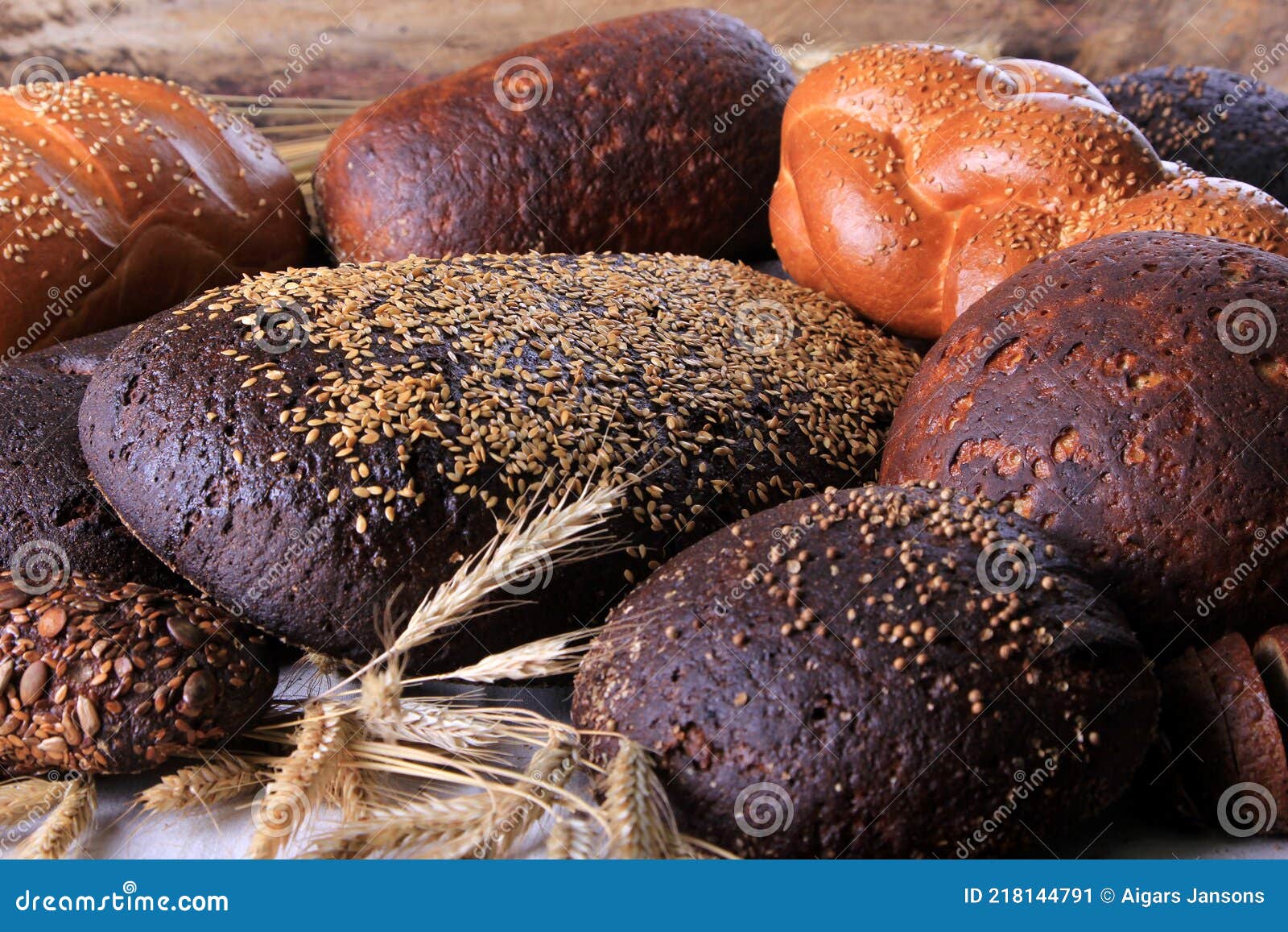 Still Life with Different Types of Bread: Black, Rye, White Bread ...