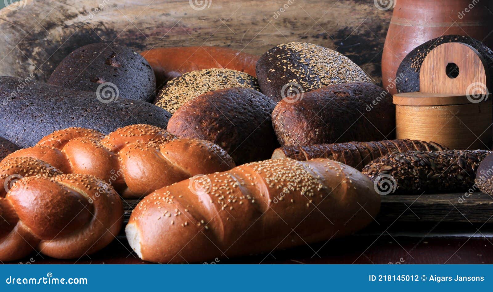 Still Life with Different Types of Bread: Black, Rye, White Bread ...
