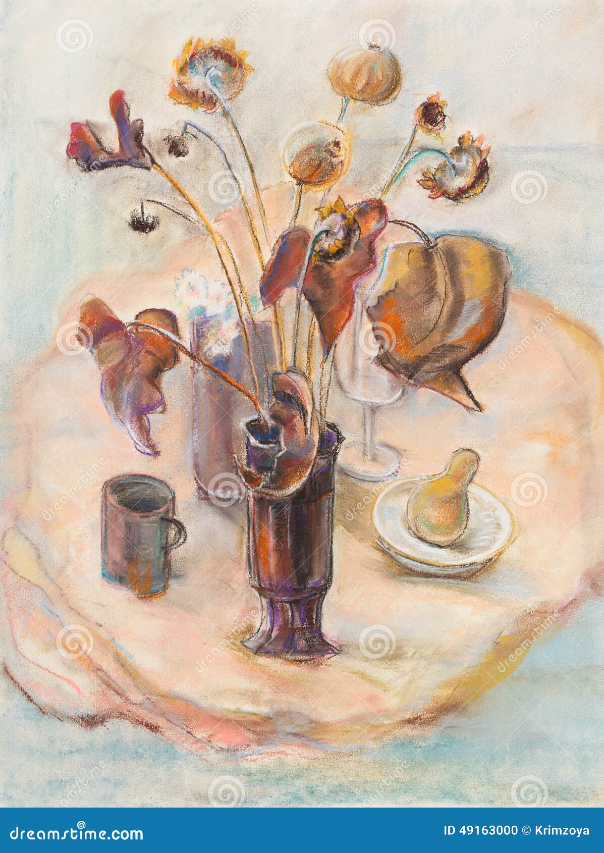 Still life with dry plants stock illustration. Illustration of plates ...