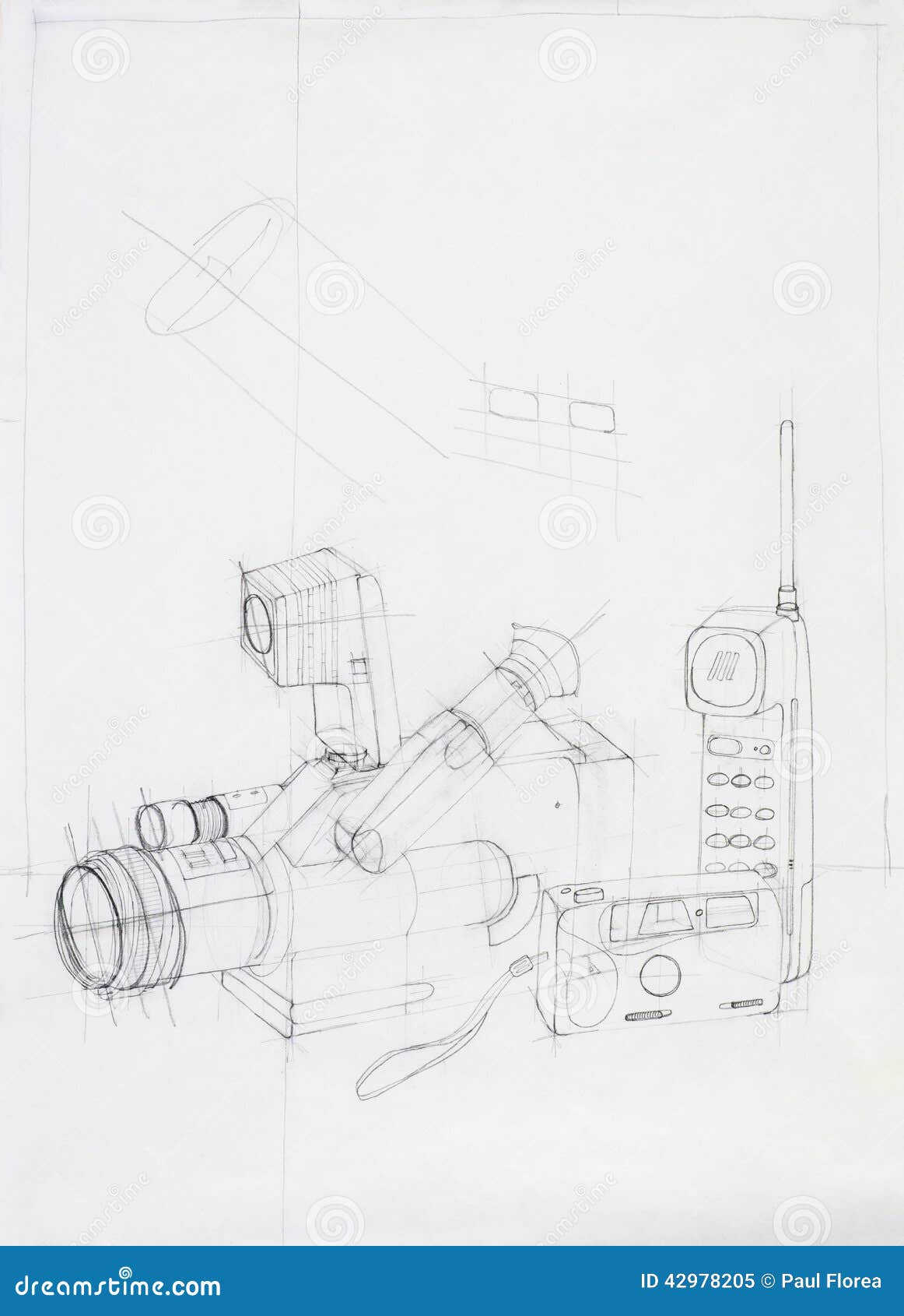 Still Life with Electronic Devices, Sketch Stock Illustration ...