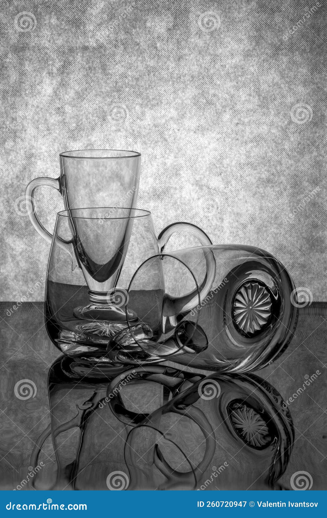 Still Life with Empty Glass Goblets on a Gray Background Stock Image ...