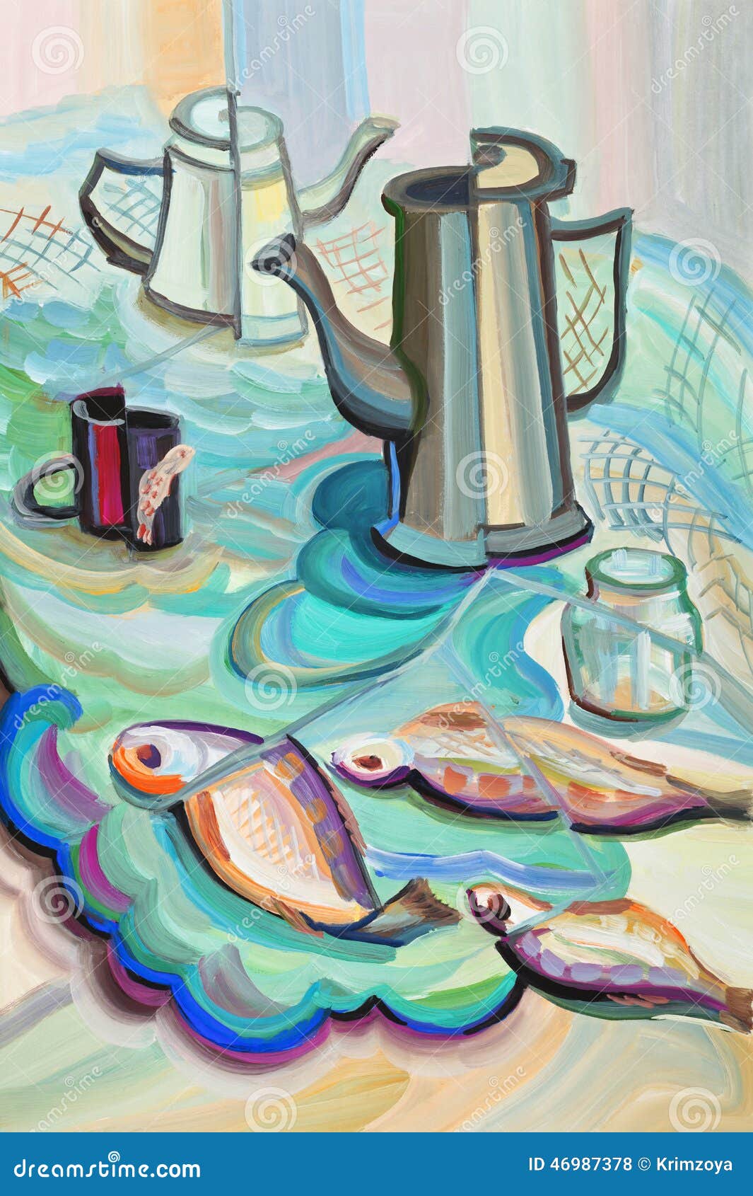 Still life with fish stock illustration. Illustration of drawn - 46987378