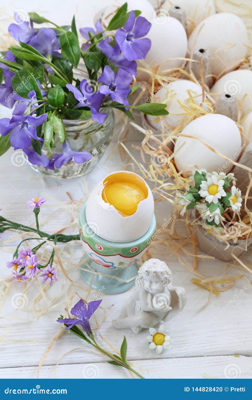 Still Life with Flowers and Easter Eggs Stock Photo - Image of homemade ...