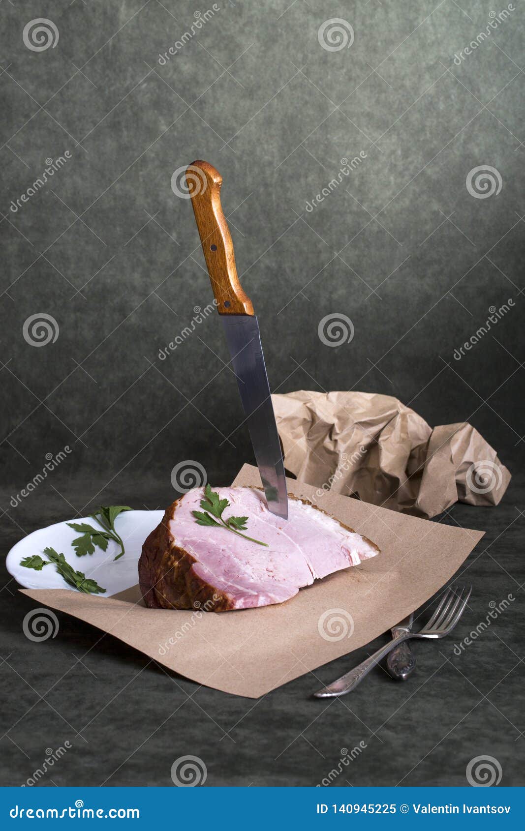 Still Life with Fresh Pork Ham on the Table Stock Image - Image of food ...