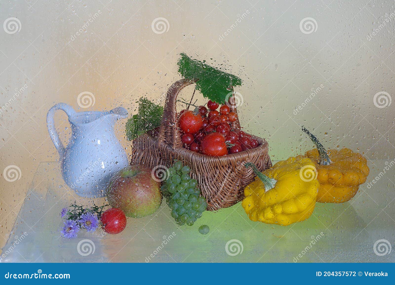 Still Life with Fruit Behind Wet Glass Stock Photo - Image of ...