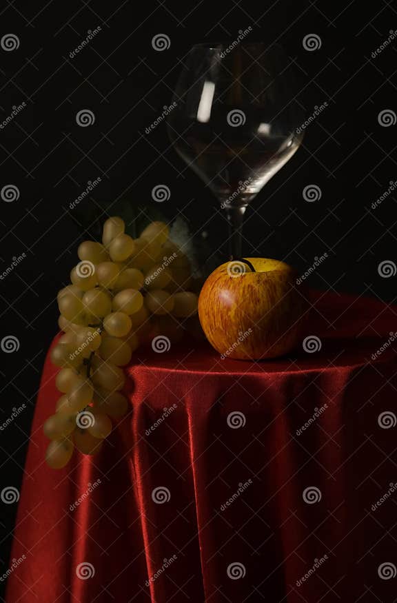 Still Life With Fruit And Wine Glass Stock Image Image Of Black