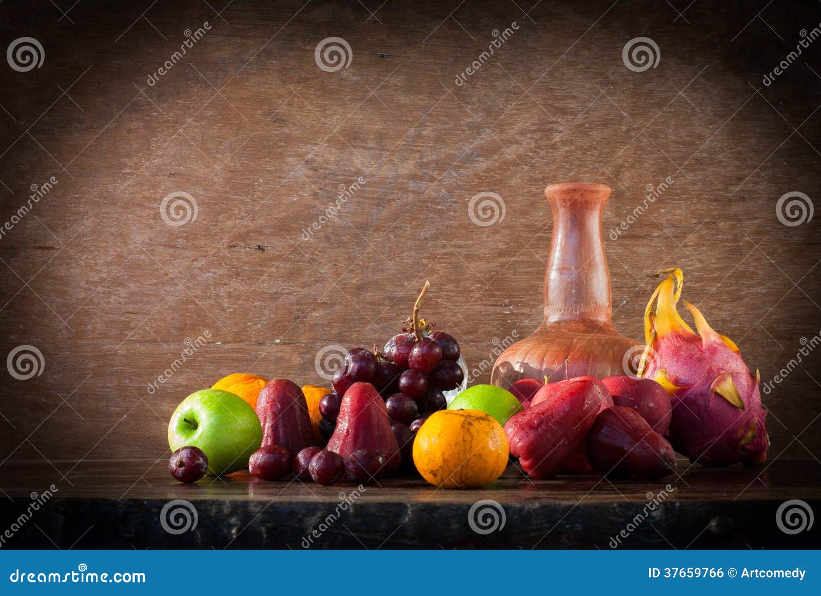 Still Life Fruit on the Wooden Table Stock Photo - Image of cooking ...