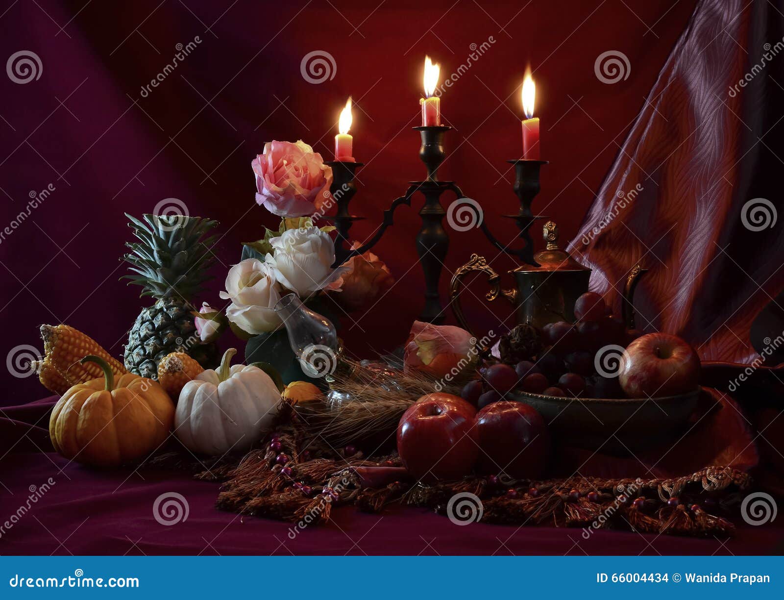 Still Life with Fruits Were Placed Together with Candlestick Stock ...