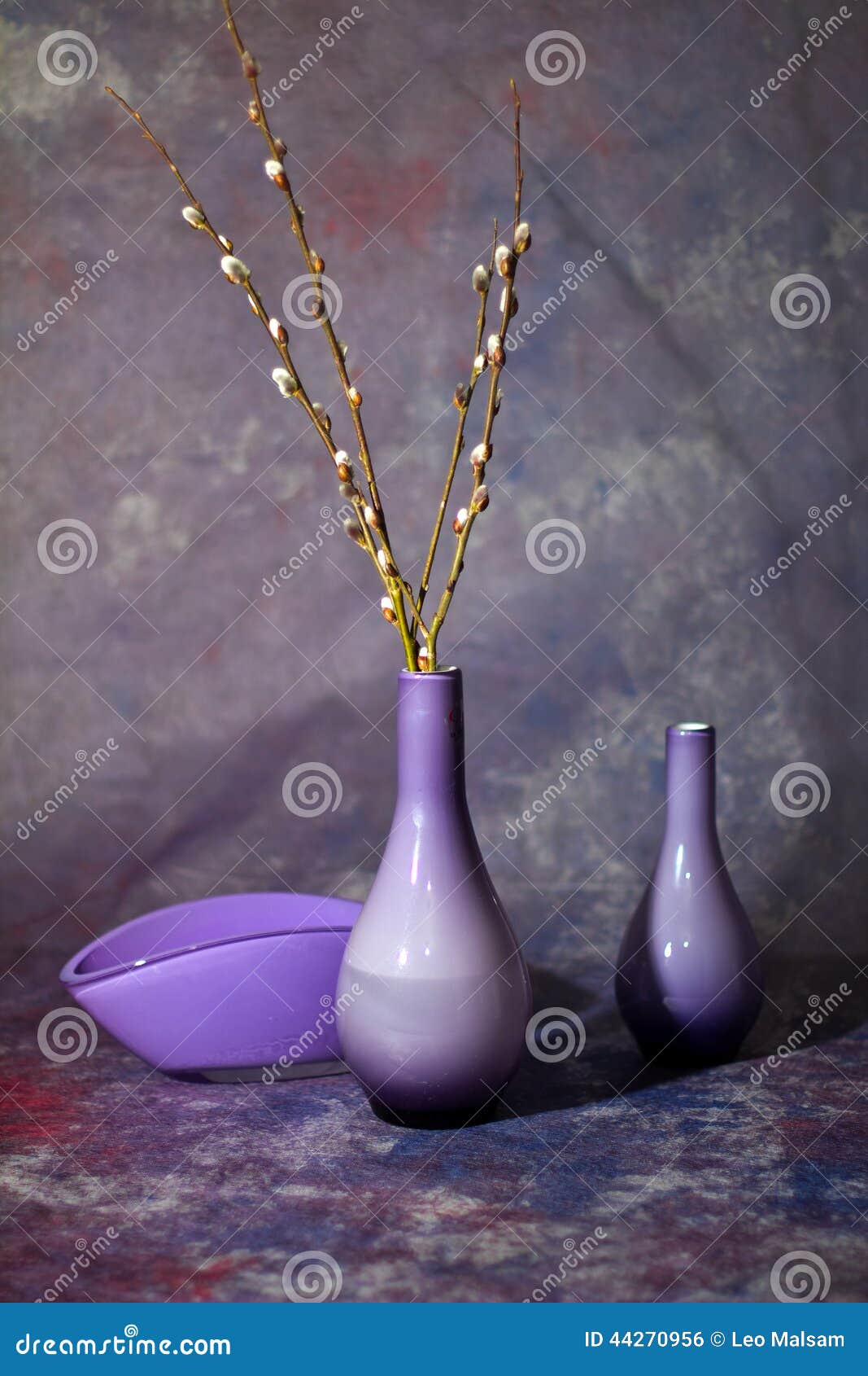Still Life with Glass Vases Stock Photo - Image of lupine, purple: 44270956