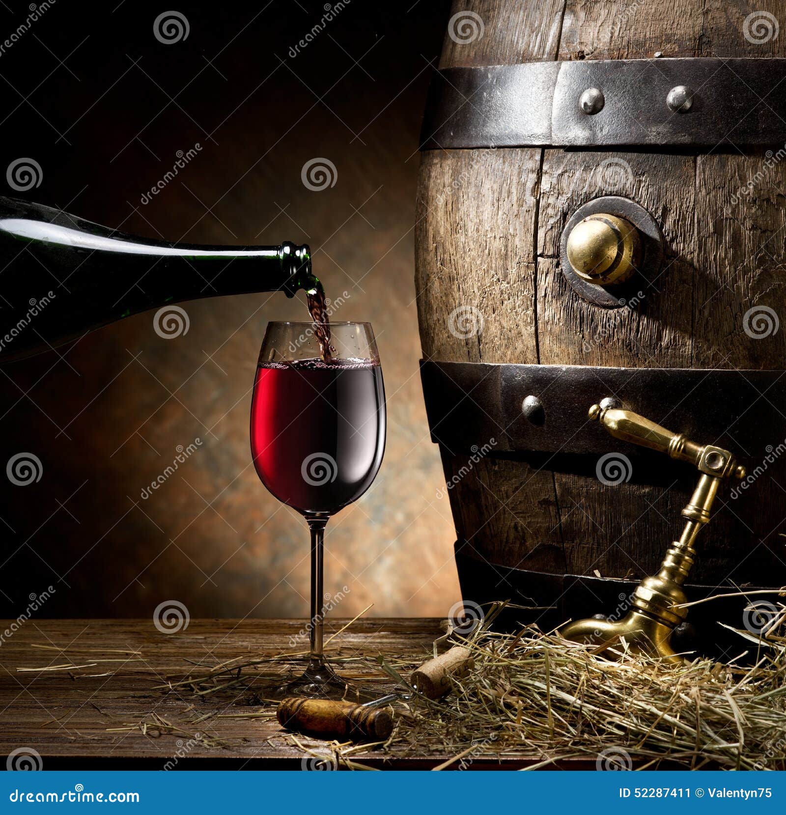 Still-life with Glass of Wine, Bottle and Barrel. Stock Image - Image ...