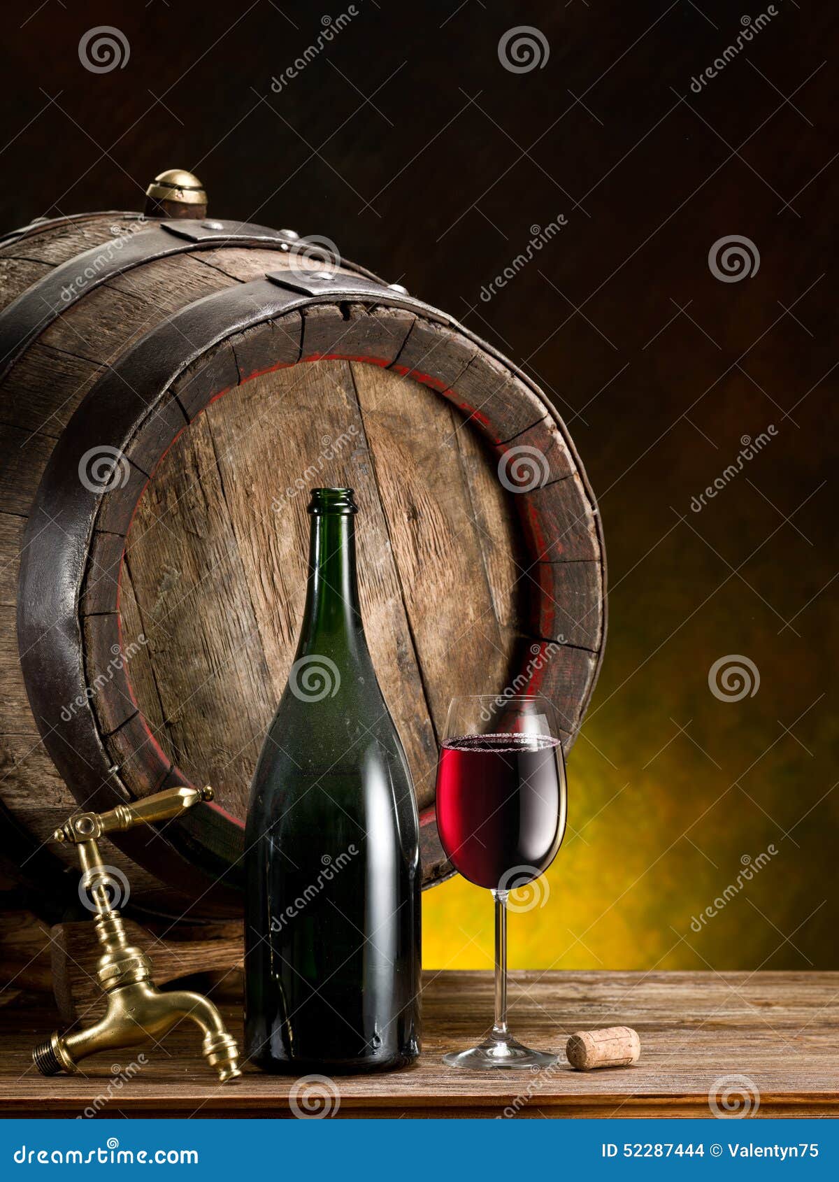 Still-life with Glass of Wine, Bottle and Barrel. Stock Photo - Image ...