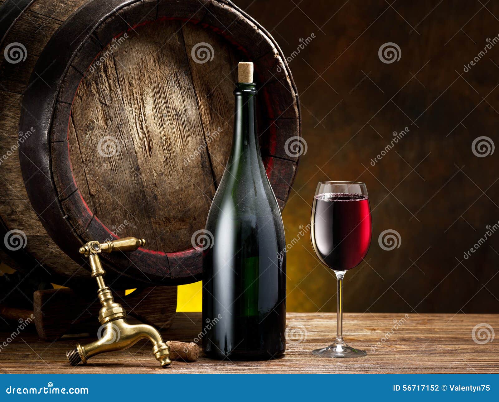 Still-life with Glass of Wine, Bottle and Barrel. Stock Photo - Image ...