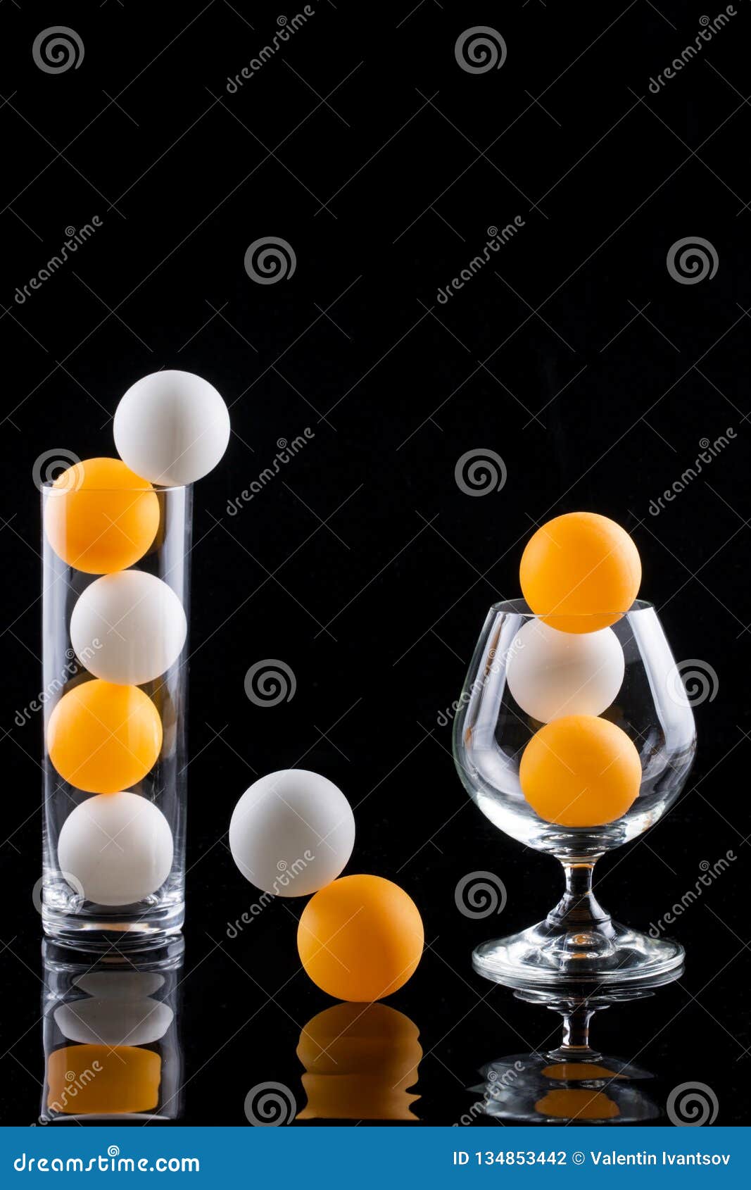 Still Life with Glasses, Balls and Reflection Stock Photo - Image of ...